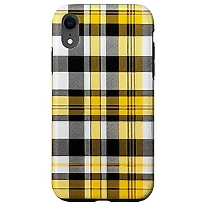 iPhone XR Yellow Black Tartan Plaid Pattern 80s Design Case