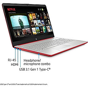 HP Laptop, 15.6" HD Display, Intel Pentium Silver N5030 4 Cores Processor, 16GB DDR4 RAM, 1TB SSD, SD Card Reader, 1-Year Office365 Subscription, HDMI, Wi-Fi, RJ-45, USB-C, Windows OS, Red, JVQ MP