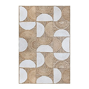 Casavani Indian Hand Braided Rag Rug Geometric Beige & White 3x5 Ft Rectangular Shape Jute Rug Home/Office Doormat Rugs For Bedroom,Dining Room & Kitchen 11x11 Feet Square