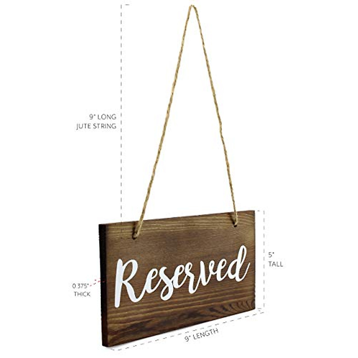 Darware Hanging Wooden Reserved Signs (6-Pack); Rustic Style Wood Signs for Weddings, Special Events, and Functions to Hang on Chairs, in Doorways