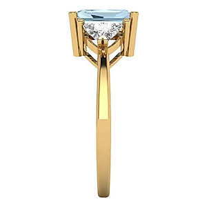 3.0 ct Emerald cut 3 stone Solitaire Blue Simulated Diamond Engagement Promise Anniversary Bridal Ring 18K Yellow Gold 4