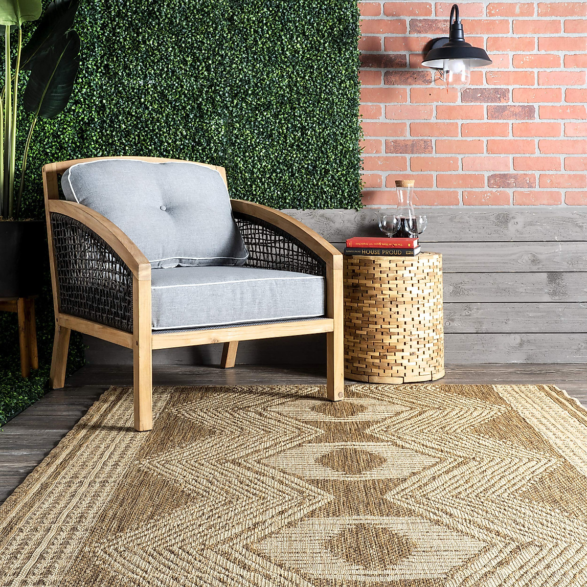 nuLOOM 4x6 Outdoor/Indoor Ranya Tribal Area Rug, Light Brown, Geometric Design, Stain Resistant, Highly Durable, For Patio, Balcony, Bedroom, Dining Room, Living Room, Bathroom