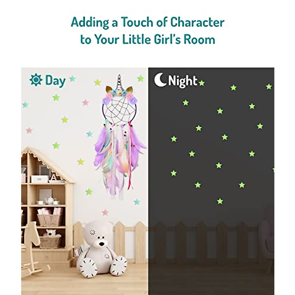 Unicorn Dream Catcher for Girls with Glowing Stars, Dream Catcher Wall Decor, Girls Bedroom Decor, Unicorns Gifts for Girls, Kids Set