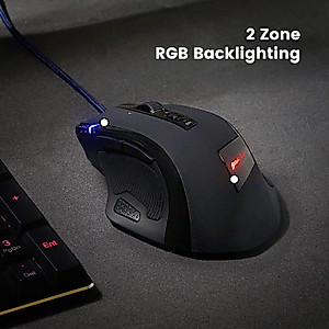 Perixx MX-2000B Programmable Laser Gaming Mouse with Adjustable Weight and RGB Backlight, Black