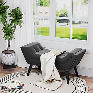 Andeworld Upholstered Tufted Small Cute Bench Ottoman for Entryway Foyer Bathroom Vanity Bedroom (One Seater, Dark Grey)