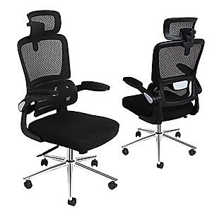 BAOMKONG Office Chair with Flip Up Arms High Back Desk Chair,Adjustable Headrest and Tilt Function,Support 360°Swivel Computer Chair Task Chair,Executive Chair (Black)