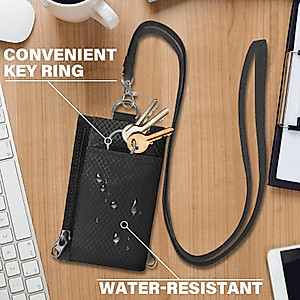 TOKXTIK RFID Blocking Small Neck Wallet with ID Window, Water Resistant Zip Id Case with Lanyard Key Chain for Cards,Cash,Suitable for Women,Men Travel and Daily Use (Black)