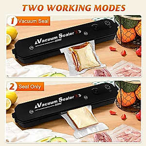 Vacuum Sealer Machine for Food Srorage, Automatic Food Sealer Dry Moist Air Sealing System, with 10 Food Vacuum Sealers Precut Bags (Black, 60kPa)