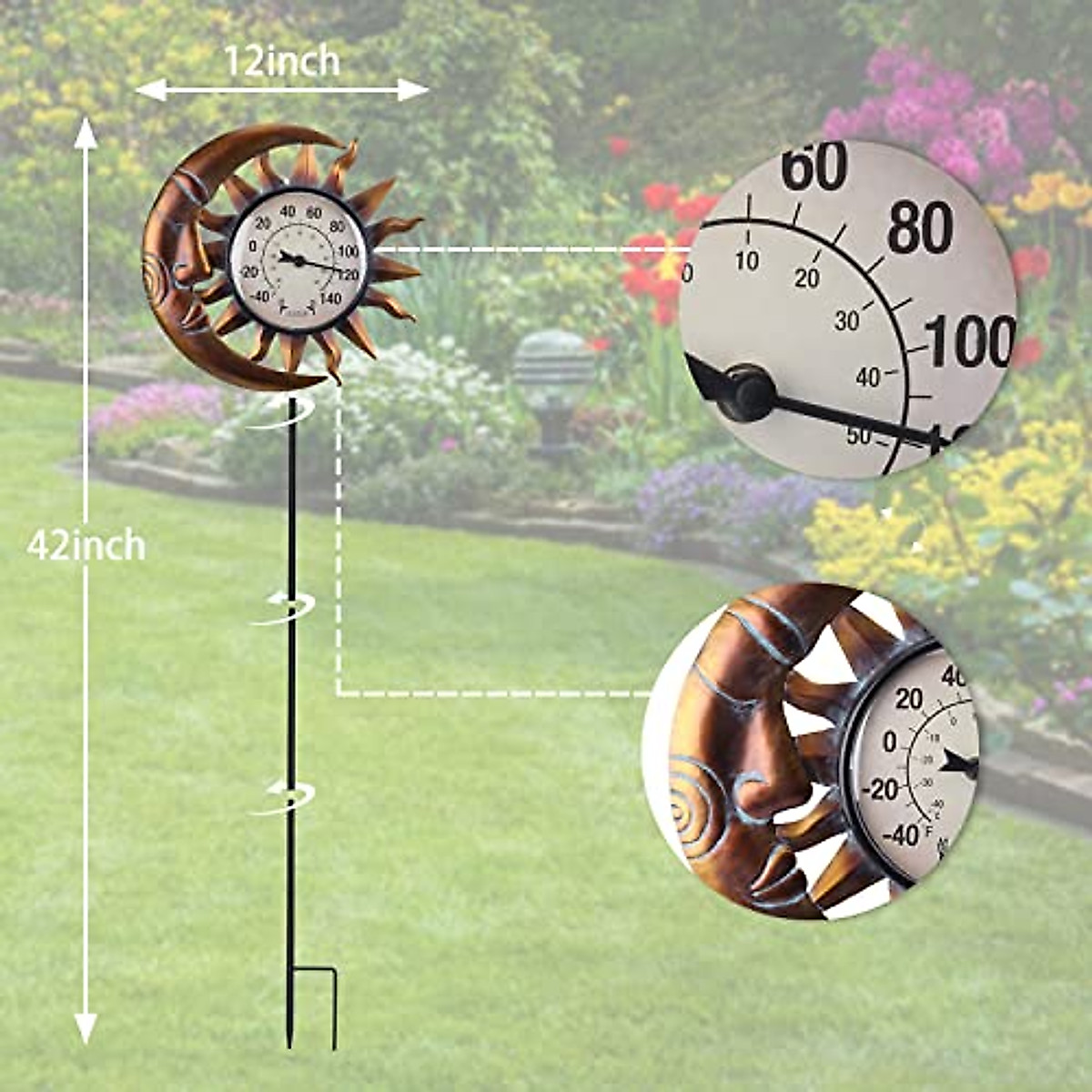 Outdoor Thermometer Decorative Garden Stakes Thermometer Metal Garden Decor for Lawn Yard Pathway Patio Decorations
