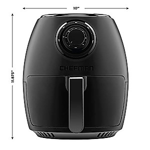 CHEFMAN Small Air Fryer Healthy Cooking, 3.6 Qt, Nonstick, User Friendly and Dual Control Temperature, w/ 60 Minute Timer & Auto Shutoff, Dishwasher Safe Basket, Matte Black, Cookbook Included
