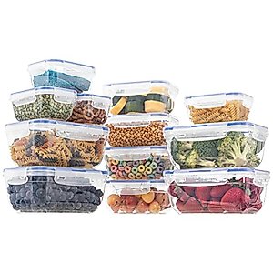 Superio Sealed Plastic Food Storage Container - Airtight, Leakproof Meal Prep Containers with Easy Snap Lid- Microwave and Freezer Safe- Rectangular(12)