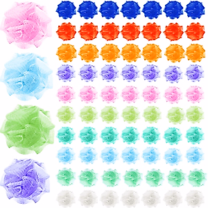 72 Pack Bath Loofah Bulk Sponge Mesh Shower Ball Mini Loofah Travel Size Body Scrubber Exfoliator Shower Bath Pouf Assorted Colors for Kids Women Men Wash Bathroom