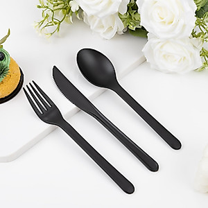 Supernal 180pcs Plastic Silverware Heavy Duty Matt Black Silverware Set Plastic Reusable Wheat Straw Cutlery Set Wheat Straw Reusable Spoon Knife Forks Set Tableware Dishwasher Microwave Safe