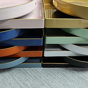 Spsyrine Round Pink Decorative Tray, 13" Plastic Serving Table Tray with Handles for Breakfast, Round Modern Ottoman Tray for Coffee Table, Bathroom, Kitchen, Living Room