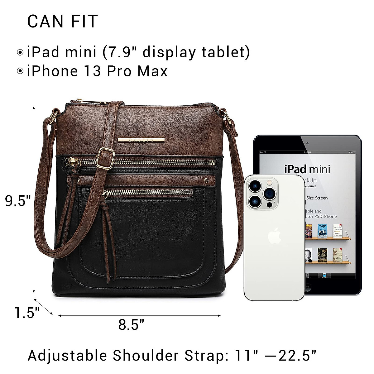 Dasein Crossbody Purse for Women Vegan Leather Shoulder Handbags Messenger Bags with Multi Zipper Pockets