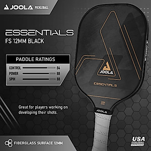 JOOLA Essentials Performance Pickleball Paddle with Reinforced Fiberglass Surface and Honeycomb Polypropylene Core, Black