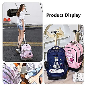 NEW TILAMI Roller Backpacks for Girls, Adjustable Laptop Rolling Backpack with Wheels for Girls to School Travel Camping Boys Rolling Backpack Purple Star 18 Inches