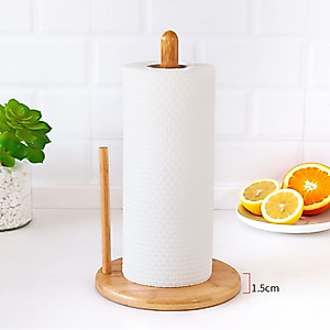 Bamboo Paper Towel Holder Natural Bamboo Wood Countertop Vertical Tissue Holder Rack Kitchen Paper Hanger Rack Countertop Wooden Paper Roll Holder for Kitchen Bedroom Living Room Home Decoration
