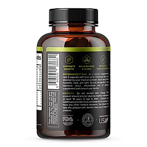 Hair Growth Supplement for Men - Grow Hair, Stop Hair Loss & Regrow Hair, Beard Growth, Skin and Nail Vitamin - Mens Hair Regrowth with Biotin for Men, Kelp, Bamboo & More (60 Capsules)