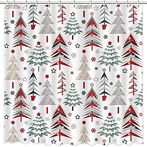 MEHOFOND Christmas Xmas Tree Winter Snowflake Pattern Shower Curtain for Bathroom Decor Washable Durable Fabric 72x72 in