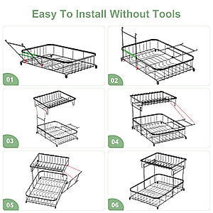 Loftiage Dish Drying Rack and Drainboard Set, Large Dish Racks for Kitchen Counter, 2 Tier Dish Strainers, Black Dish Drainer with Utensils, Pot, Knives, Cutting Board Holders and Drying Mat