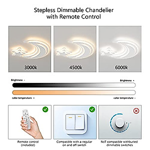 Fang Yan Mei Modern Ceiling Light, Dimmable Creative Cartoon Moon Star LED Ceiling Light,Close to Ceiling Light fixtures for Kids Room,Children's Bedroom 18inch,3000-6000K