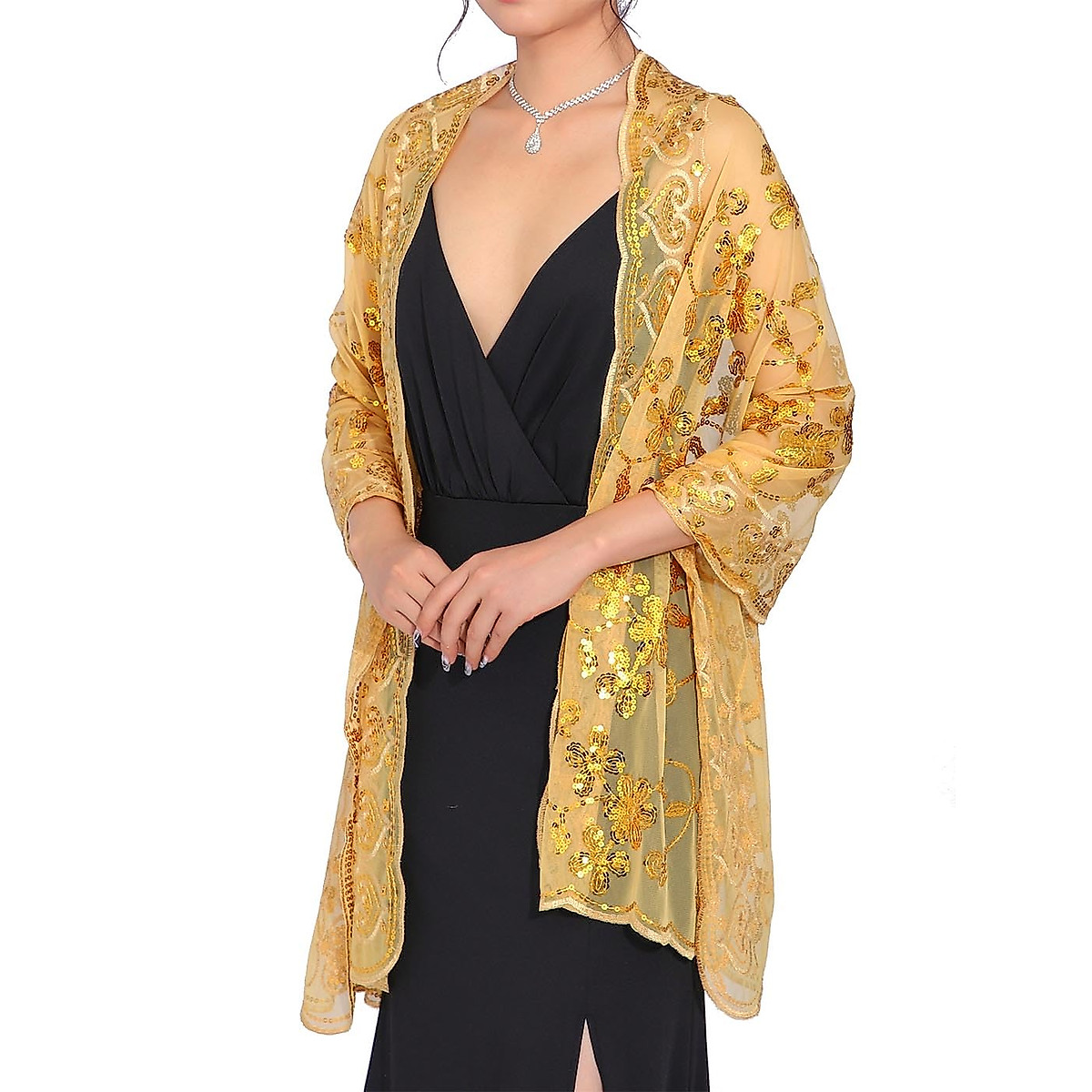 EASEDAILY Women's 1920s Shawls and Wraps for Evening Party Dress Sparkling Sequin Deco Wedding Scarf for Bride