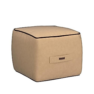 English Home Ottoman Pouffe, Comfortable Cube Foot Stool, Soft Velvet Bean Bag, Home Decor Footstool Extra Seating for Living Room, Bedroom, Casha, 17.7x17.7 inch (45x45 cm), Beige