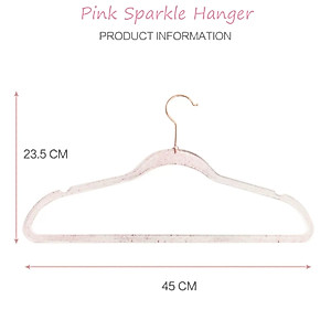 Pink Clothes Hangers 16", 20 Pack Plastic Clear Coat Hanger for Adult Closet, Durable Bling Ganchos de Ropa with Swivel Hook, Notched Shoulders & Ultra-Thin Space Saving Laundry Hanger for Dress Suits