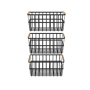 Oceanstar Metal Wire Organizer Bin Handles WBHB1910 Basket Set, One-Size, Black, 3 Count