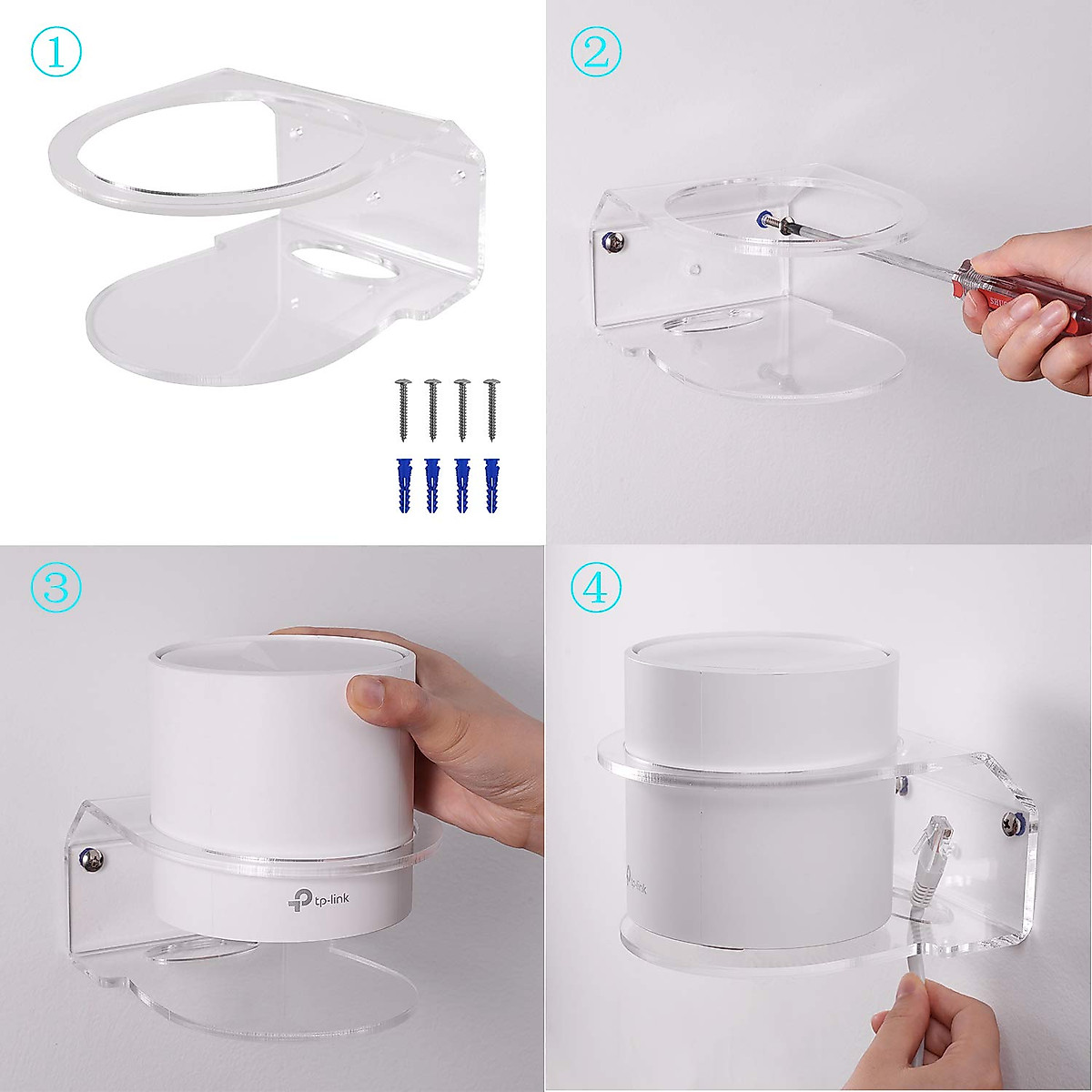 Huafly Wall Mount for Tp-Link Deco X20/X25/X60/X68/X76 WiFi 6 Mesh, Sturdy Bracket Stand Holder for Whole Home Mesh WiFi System(2 Pcs)