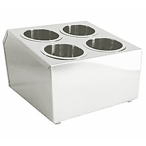 overstockedkitchen Commercial 4-Hole Stainless Steel Cylinder Flatware Silverware Utensil Holder Organizer Canddy