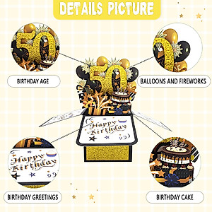Asmallgf Premium 50th Birthday Popup Card with Envelope & Note, Cool Funny Fifty Bday 3D Greeting Card for Men Women, Unique 50 Year Old Birthday Gifts for Sister Brother