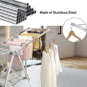 Duwee Clothes Drying Rack Clothes Airer,Foldable Clothes Horse Stainless Steel Clothes Drying Rack with Height-Adjustable Wings,Free-Standing Laundry Drying Rack for Indoor/Outdoor