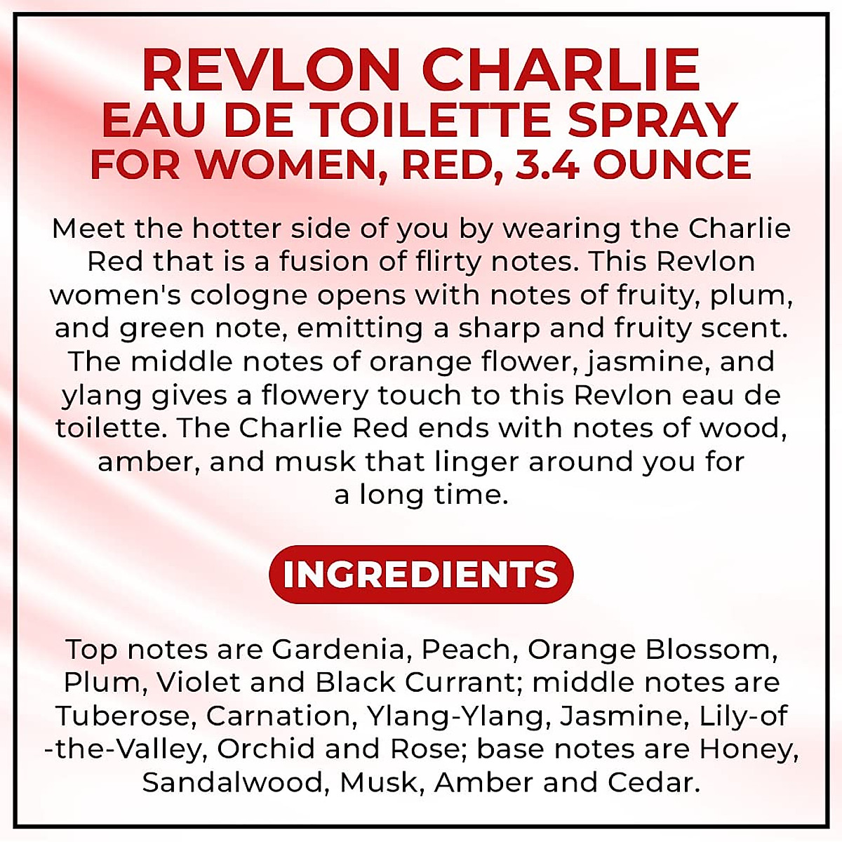 Revlon Charlie Eau De Toilette Spray for Women, Red, 3.4 Ounce