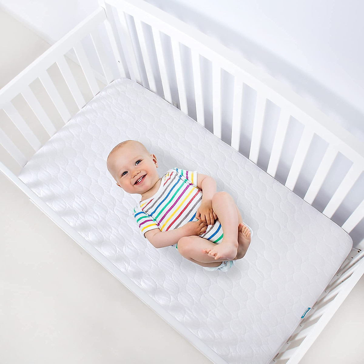 Toddler Waterproof Crib Mattress Pad Cover with 2 Pack Crib Sheets,Standard Size 52” x 28”,Machine Washable, White& Navy