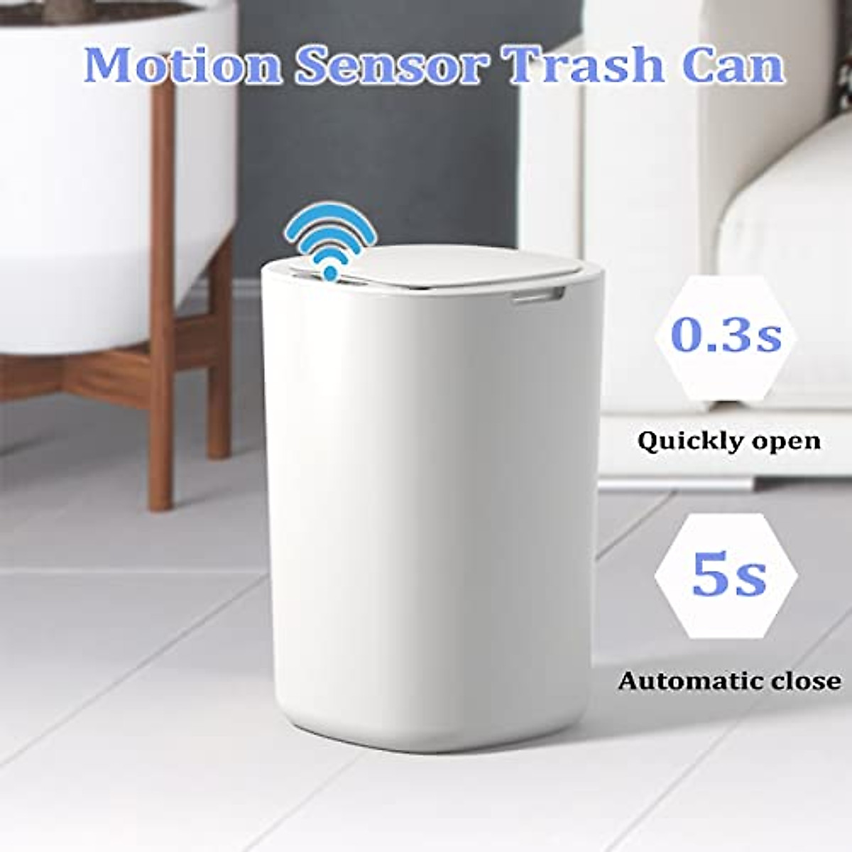 Bathroom Trash Can with Lid, Sapouni 3.2 Gallon Automatic Touchless Infrared Motion Sensor Trash Can Smart Kitchen Trash Can Round Bedroom Garbage Can for Home, Office (3.2 Gal, White)