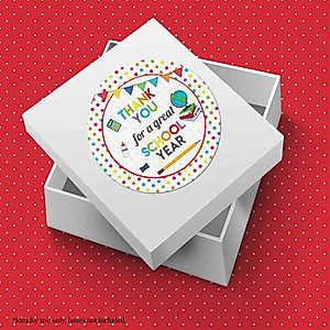 Thanks for a Great School Year Teacher Appreciation Thank You Sticker Labels, 40 2" Party Circle Stickers by AmandaCreation, Great for Envelope Seals & Gift Bags