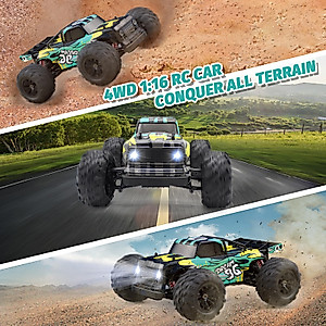 Losbenco High Speed RC Cars 40KPH for Adults, 1:16 Scale Remote Control Car, 4WD All Terrain Off-Road Monster RC Truck with Bright Headlight 2 Rechargeable Batteries for Kids and Adults