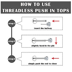 20G Threadless Push in Lip Rings Stainless Surgical Steel Labret Jewelry Monroe Lip Rings Nail Cartilage Tragus Helix Earrings Studs Nose Ring Medusa Piercing Jewelry For Women Men 6MM 20 Gauge 2MM