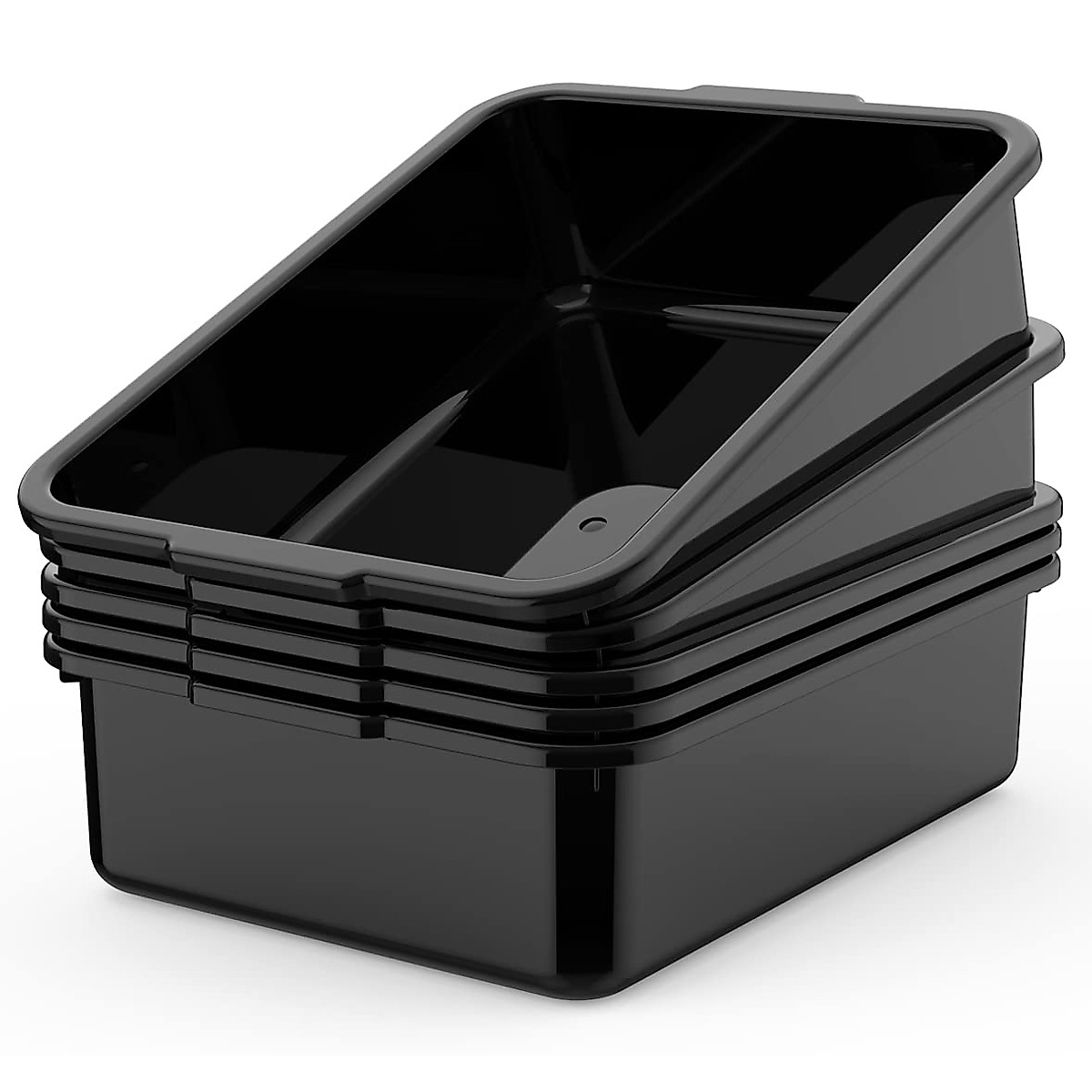 5-Pack Commercial Bus Tubs Box/Tote Box, Black Plastic Storage with Handles, Wash Basin Tub 8 Liter