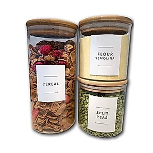 Lovable Labels Pre-Printed Farmhouse/Minimalist Pantry Labels - 168 Dishwasher Safe Pantry Container Labels Help Keep Your Pantry Storage Bins Containers Jars Bottles Canisters Organized