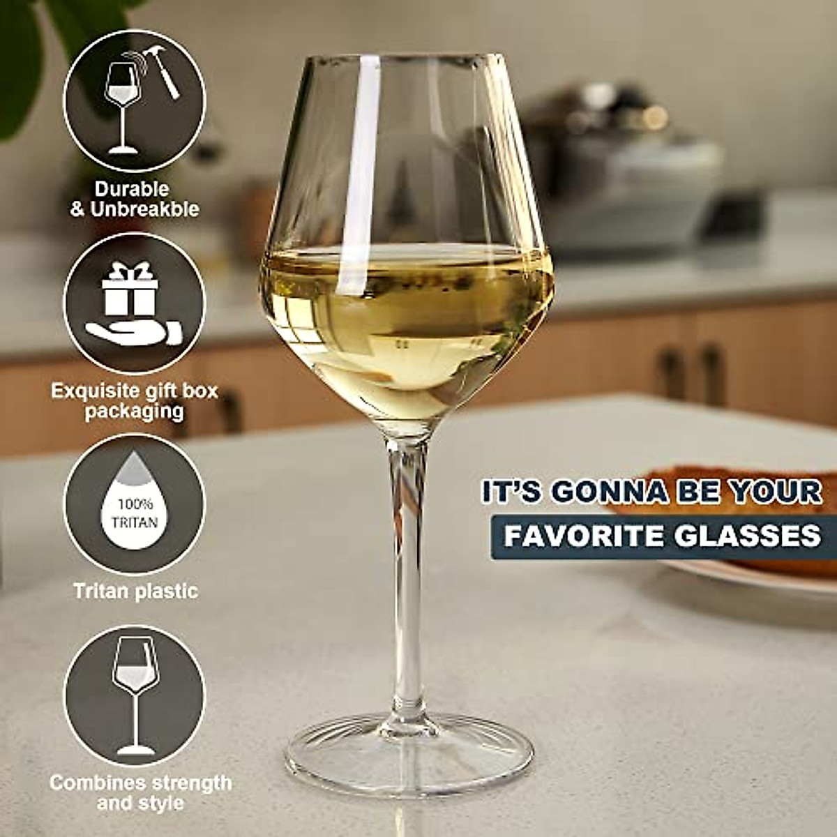 MICHLEY Unbreakable Stemmed Wine Glass 100% Tritan Plastic Dishwasher available Glassware 15 oz, Set of 4