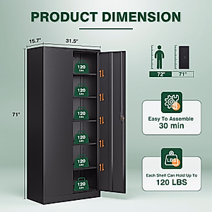 Letaya Metal Garage Storage Cabinets with Lock Door and Adjustable Shelves, Steel Tool Cabinets for Home,Office,Warehouse Organisieren (Black)