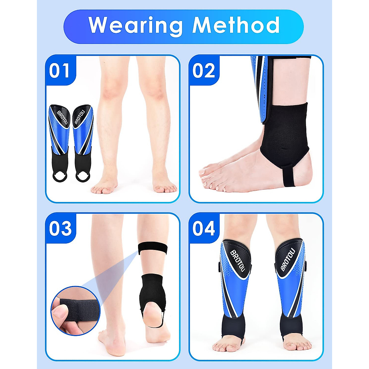 BROTOU Shin Guards Soccer Youth, Soccer Shin Guards for Kids 3-15, Light Weight Adjustable Straps Shin Pads Protection Equipment with Ankle and Leg Calf Protection