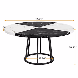 Tribesigns 47 inch Dining Table for Dining Room, 4 People Round Dinner Tables with Faux Marble Top Heavy Duty Metal Circle Pedestal for Living Room Kitchen, Black White(Only Table)