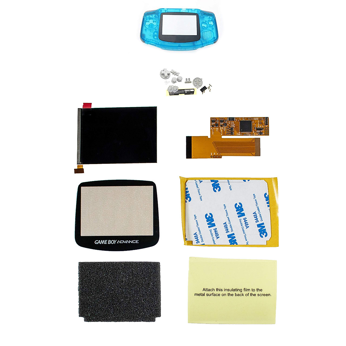 GBA IPS V2 Mod Kit IPS Screen LCD Kits for GBA Backlight LCD Screen 10 Levels Brightness LCD V2 Screen For GBA Console With Light Blue Clear Pre-Cut Shell