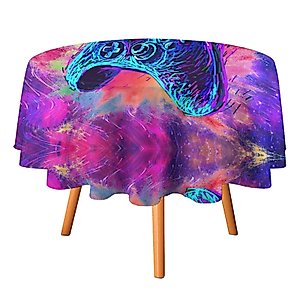 Colorful Retro Gamepad Waterproof Antiwrinkle Tablecloths Abstract Watercolor Video Game Gamer Tie Dye Design for Dining Table, Buffet Parties and Camping 70x70in