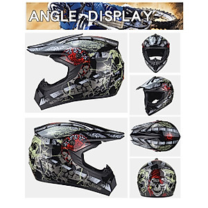 Youth Motocross Helmets Set,DOT Approved Child Kids Off Road ATV Dirt Bike BMX Full Face Helmets,Cool Personality Dirt Bike Motorbike Mountain Helmet