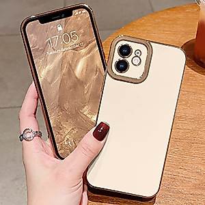 Lafunda Compatible for iPhone 11 case,Plating Cases for Women Girls Luxury Cute Electroplated Golden Edge,Shockproof TPU Bumper with Silicone Camera Protective Phone Cover for iPhone 11 White